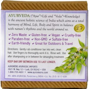 Auromere Ayurvedic Conditioner Bar for All Hair Types – Vegan, Non-GMO, Deep Moisturizing, Nourishing Herbal Formula with Neem, Zero Waste, Recyclable packaging (2.12oz solid bar), 1 Pack