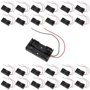 ex electronix express 25 pack aa 2 battery holder with wire leads, holds two aa batteries, 2.3" x 1.3" x 0.5", black lightweight plastic