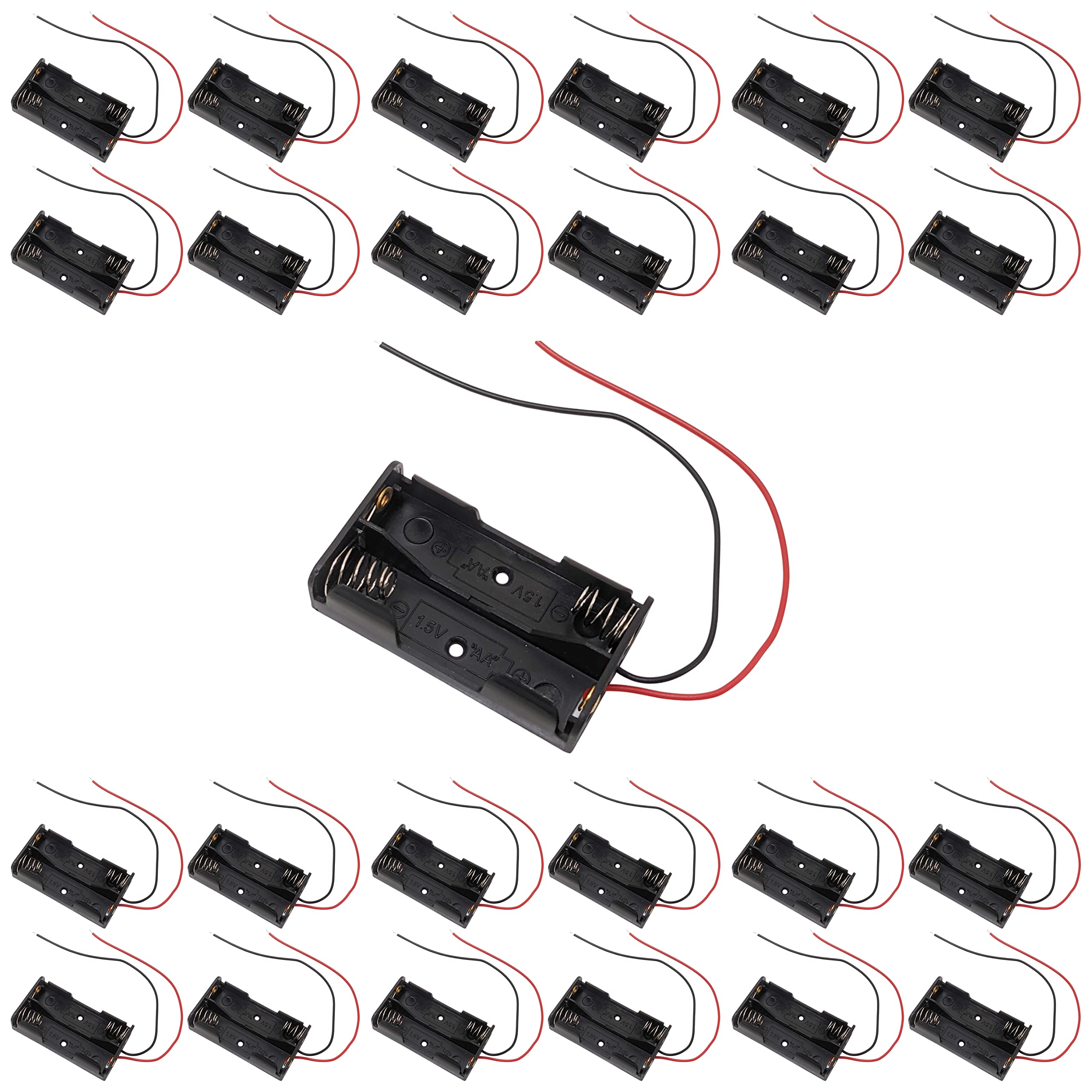 EX ELECTRONIX EXPRESS 25 Pack AA 2 Battery Holder with Wire Leads, Holds Two AA Batteries, 2.3" x 1.3" x 0.5", Black Lightweight Plastic