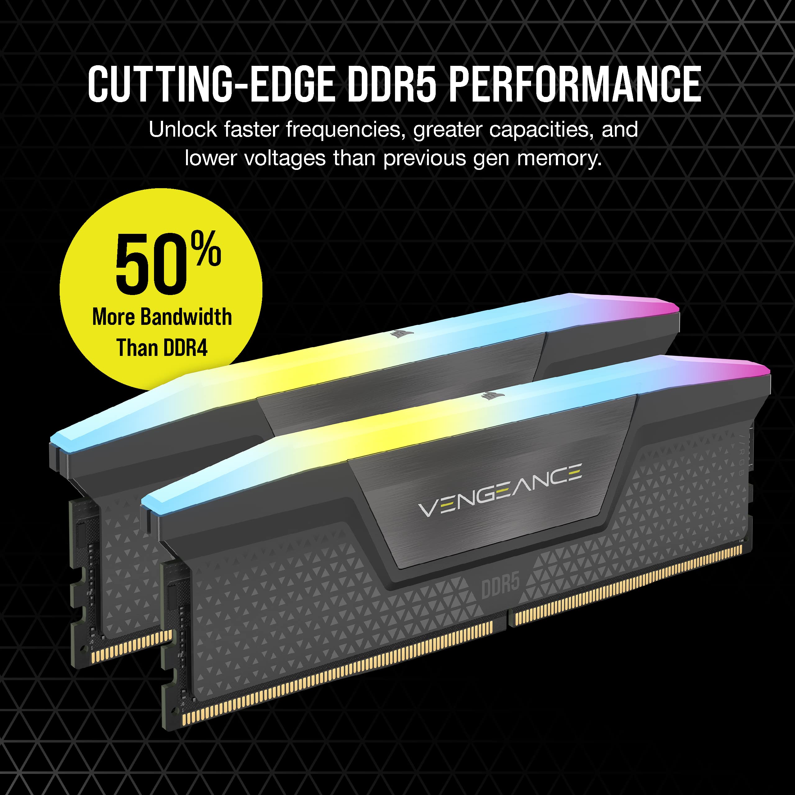 CORSAIR VENGEANCE RGB DDR5 32GB (2x16GB) DDR5 6000MHz CL36 AMD EXPO Intel XMP iCUE Compatible Computer Memory – Gray (CMH32GX5M2D6000Z36K)