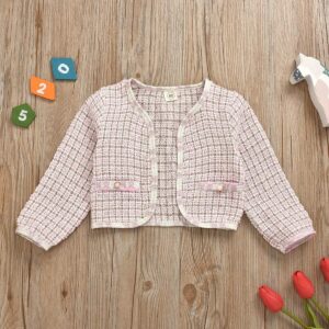 BOIZONTY Toddler Kids Baby Girls Plaid Skirt Set Cardigan Jacket Coat + Tutu Dress Set Long Sleeve Outfits Fall Outfit Set (Pink,3-4T)