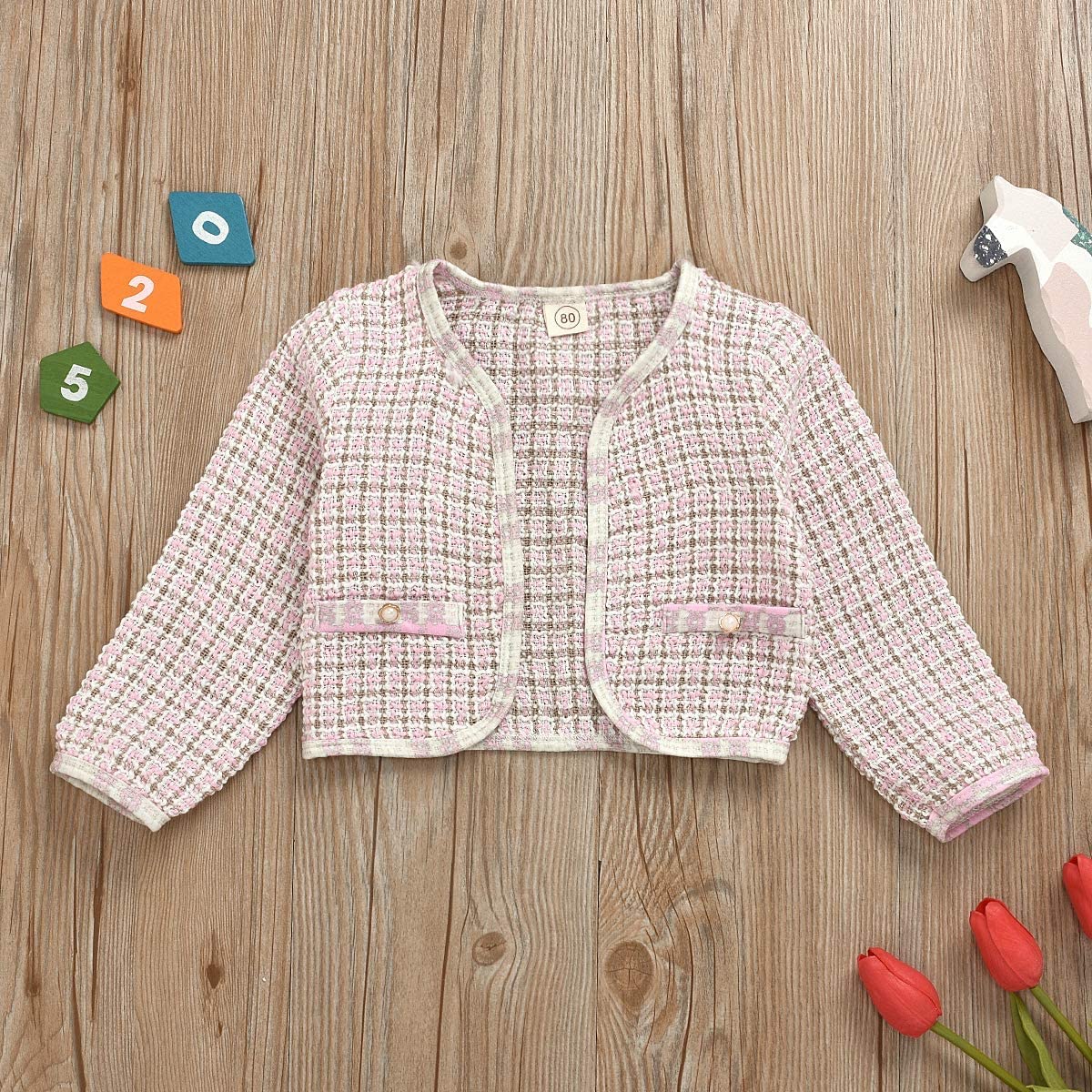 BOIZONTY Toddler Kids Baby Girls Plaid Skirt Set Cardigan Jacket Coat + Tutu Dress Set Long Sleeve Outfits Fall Outfit Set (Pink,3-4T)