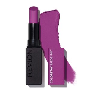 revlon lipstick, colorstay suede ink, built-in primer, infused with vitamin e, waterproof, smudge-proof, matte color, 013 stir the pot, 0.09 oz.