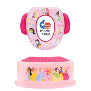 disney princess "loving life" 2 piece essential potty training set - soft cushion, baby potty training, safe, easy to clean, step stool