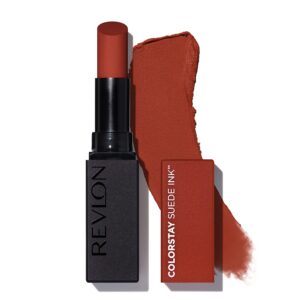 revlon lipstick, colorstay suede ink, built-in primer, infused with vitamin e, waterproof, smudge-proof, matte color, 006 in the money, 0.09 oz.