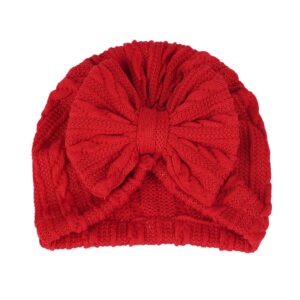 baby beanie knit hat cute bows turban cap wraps hat.(mz6) (red)