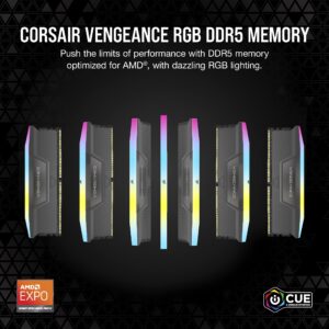 CORSAIR VENGEANCE RGB DDR5 32GB (2x16GB) DDR5 6000MHz CL36 AMD EXPO Intel XMP iCUE Compatible Computer Memory – Gray (CMH32GX5M2D6000Z36K)