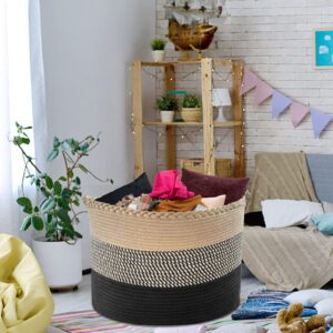 Large Woven Cotton Rope Basket - 22" x22"x 14", Baby Laundry Basket, Blanket Basket, Storage Baskets, Home Organizing Bins and Nursery Decor with Handle for Blankets, Toys, Clothes