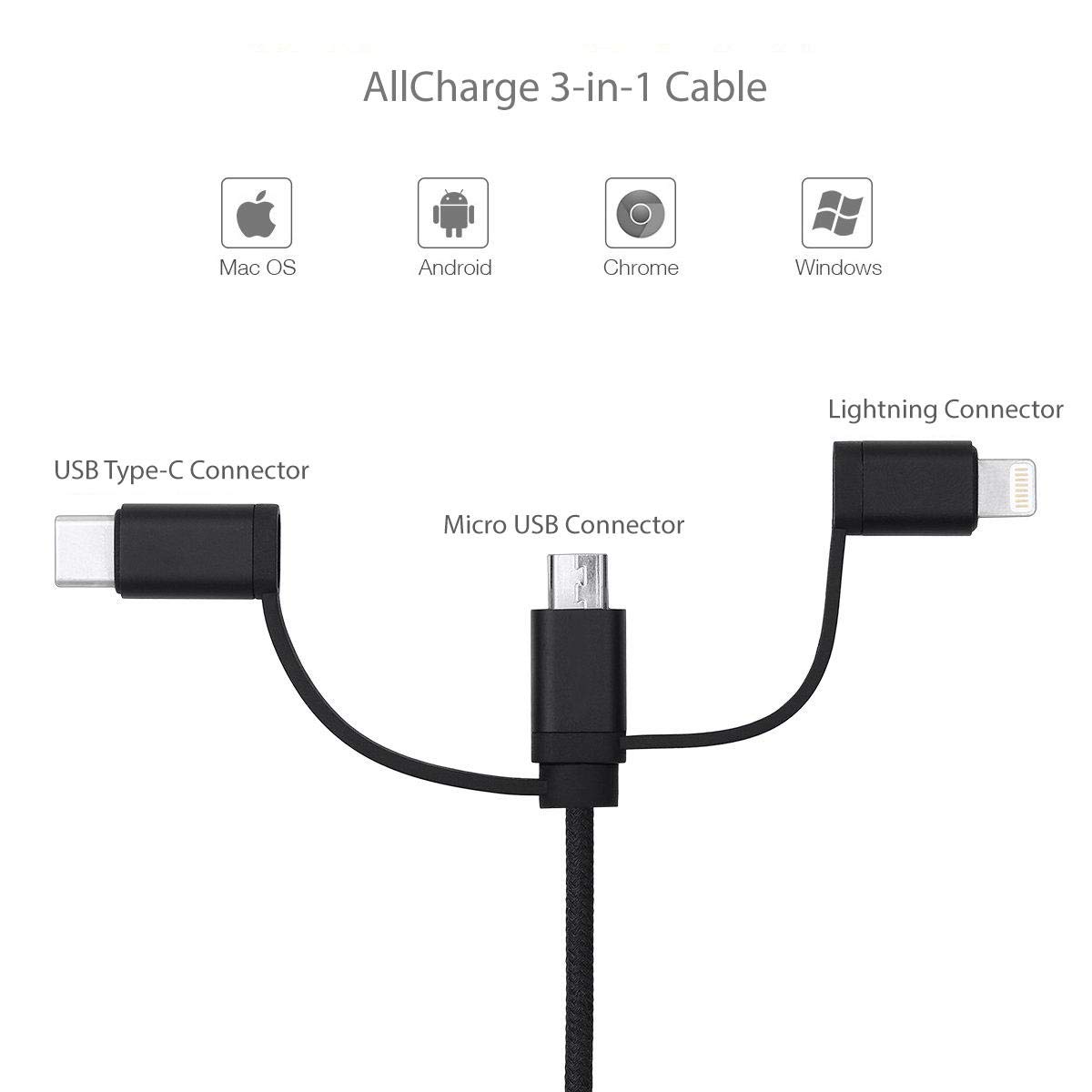 BoxWave Cable Compatible with Netgear 4G LTE Mobile Hotspot (AC797) - AllCharge 3-in-1 Cable for Netgear 4G LTE Mobile Hotspot (AC797) - Jet Black