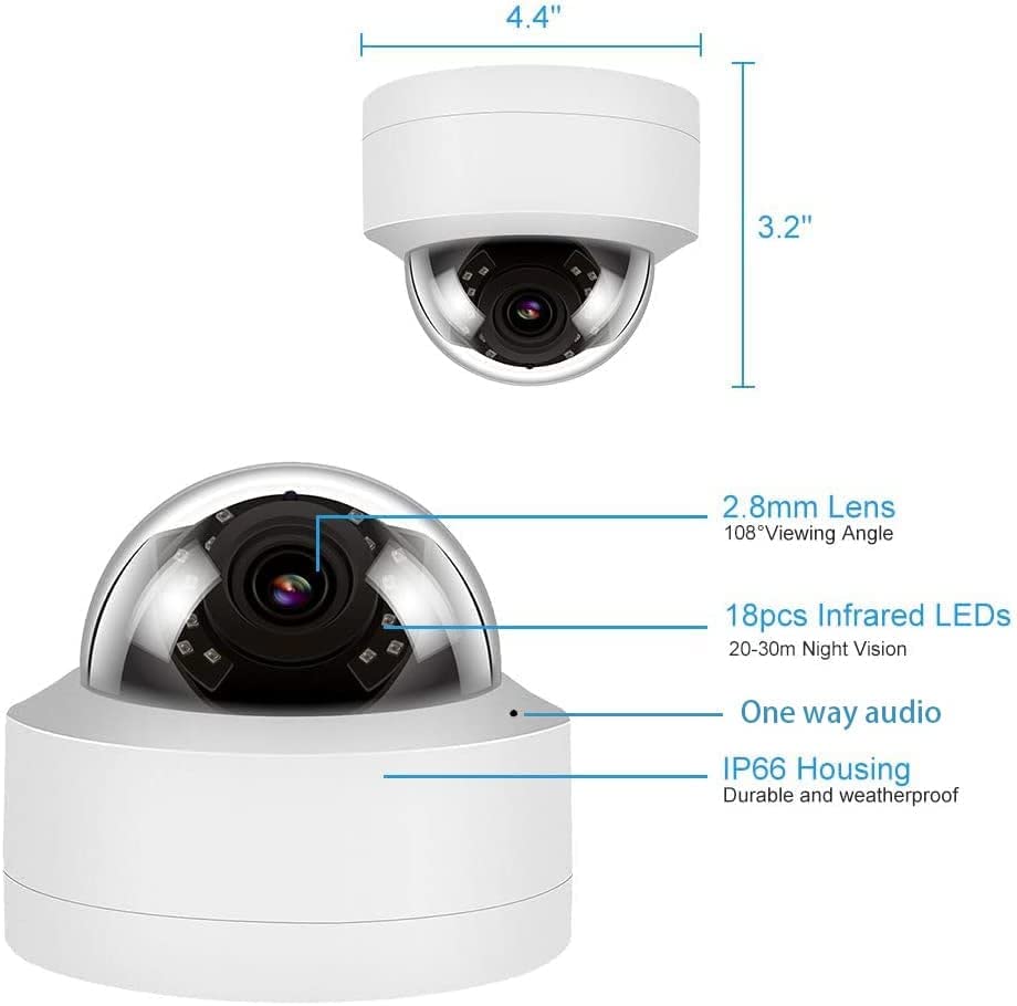 4K 8MP PoE IP Outdoor Vandal Proof Dome Camera for Existing System, 2.8mm Wide Angle, 65ft Night Vision, H.265, ONLY Compatible with Hik Vision Uniview NVR, NDAA Compliant