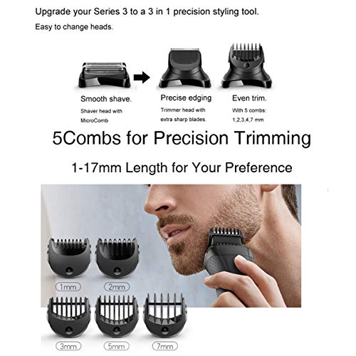 Trimmer Head for Braun Series 3, 5 Piece Comb Trimming Set, Electric Shaver Beard Trimmer Head, Replacement Trimming Head for Braun 3