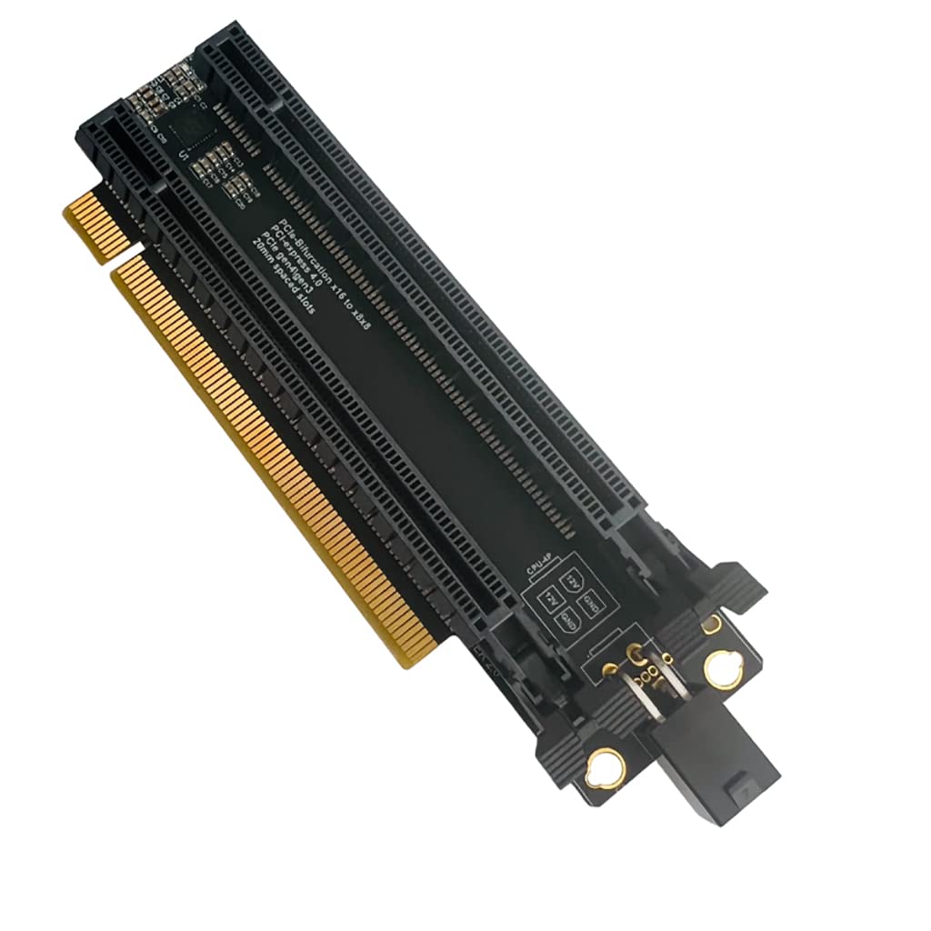 JMT PCI-E 4.0 x16 1 to 2 Expansion Card Gen3 Split Card PCIe-Bifurcation x16 to x8x8 with 20mm Spaced Slots CPU4P Power Supply Port (+4Pin Cable)