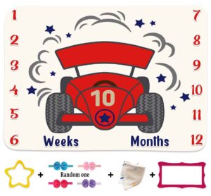 vidmot racing car baby monthly milestone blanket 48x40in cute baby month blanket soft plush months quilt for nursery decor newborn bedding btlsvv16