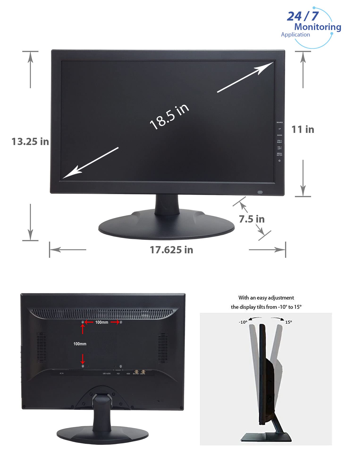 101AV Professional Security Monitor 27" 4K UHD, 3840 x 2160 Resolution, Quad/PIP/POP Multi-Display Modes, HDMI 1@60Hz, HDMI 2&3@30Hz, DP@60Hz, 1.073G Color, Super Slim Design, Gaming