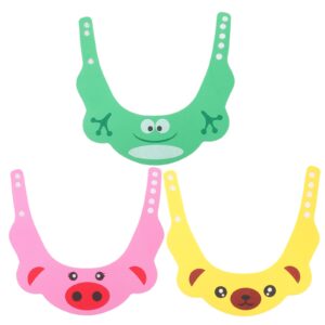 LUOZZY 3 Pcs Baby Bath Hat Adjustable Child Visor Hat Cartoon Wash Head Shower Caps (Pink Yellow Green)