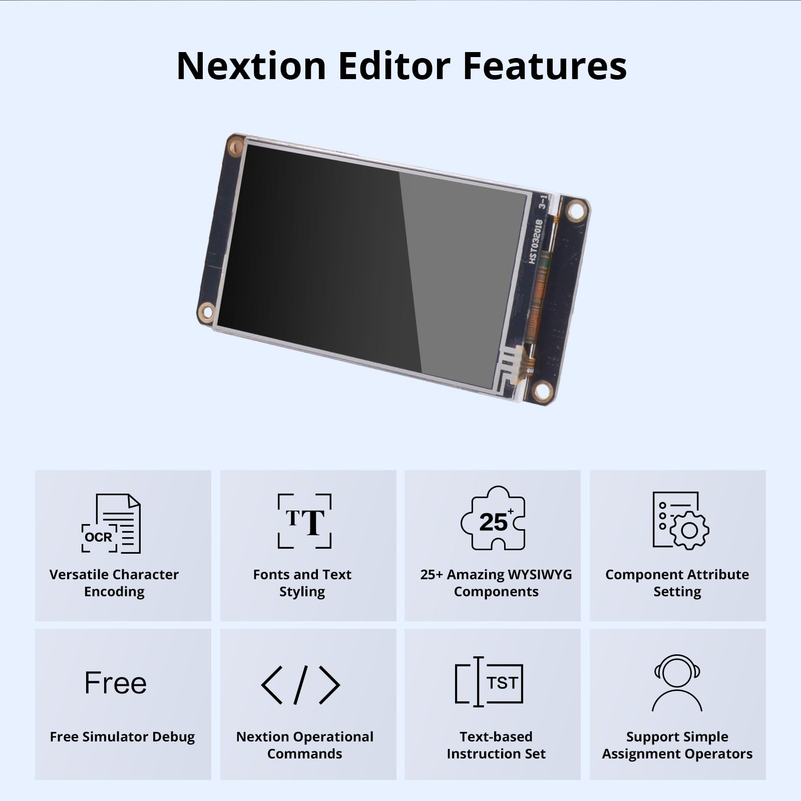 Nextion 3.2″ HMI Display Enhanced Series NX4024K032 Resistive LCD-TFT Touch Screen 400 * 240, Nextion Display with RTC Function and 8 Digital GPIOs, Suitable for Racing Dashboard, MMDVM, etc.