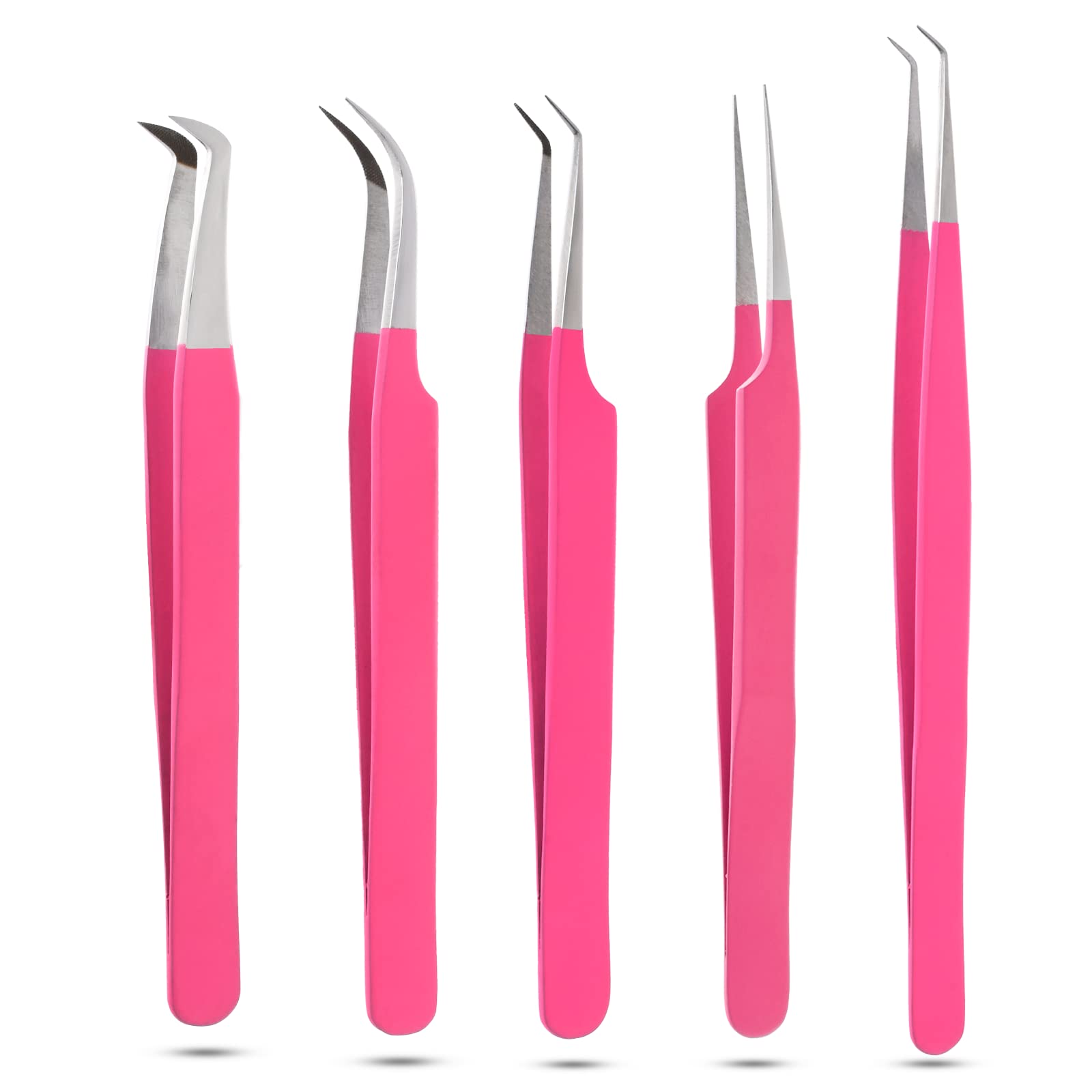 My Lash Tools - Fiber Tip Lash Tweezers for Eyelash Extensions Professional SET OF 4 Isolation, Curved & Volume Tweezers set Japanese Steel Eyelash Supplies (Matte Pink)