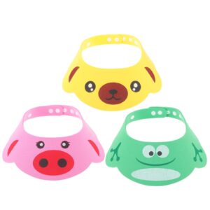 luozzy 3 pcs baby bath hat adjustable child visor hat cartoon wash head shower caps (pink yellow green)