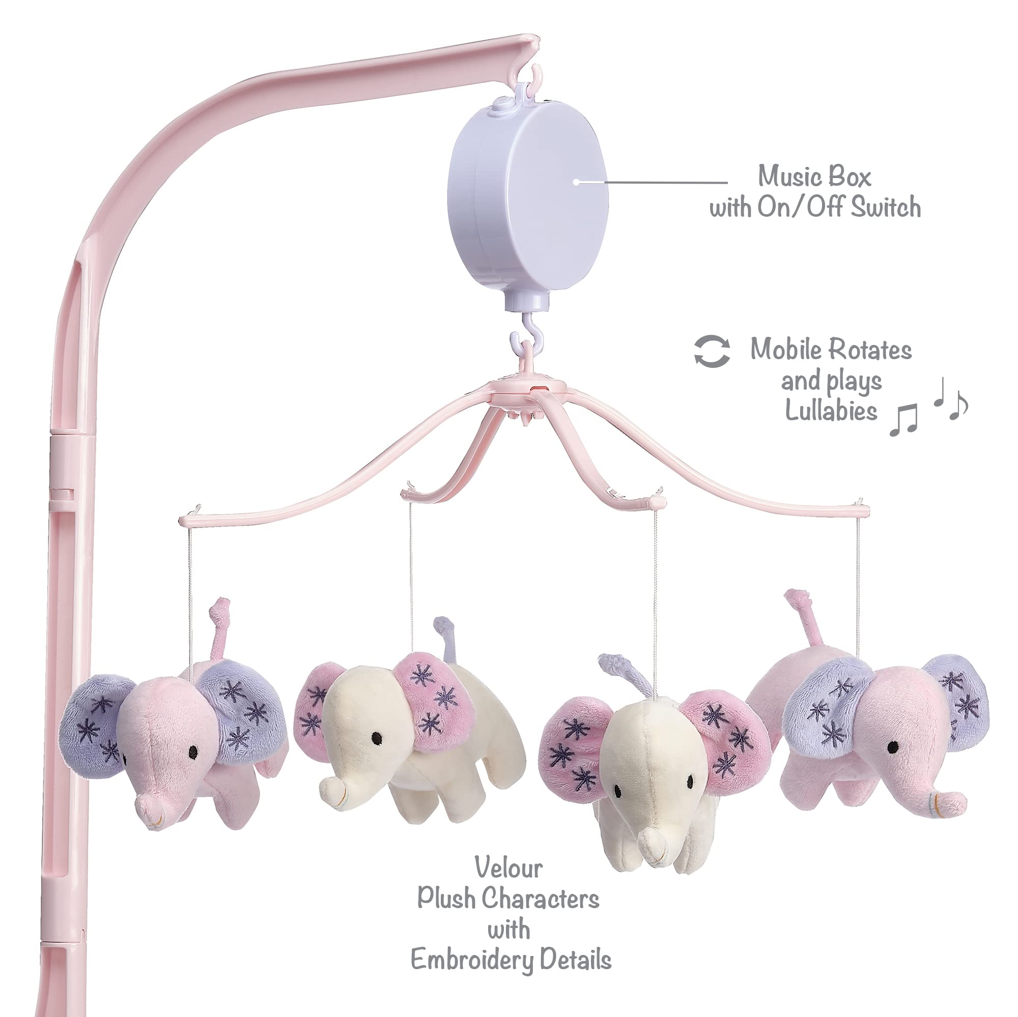 Bedtime Originals Elephant Dreams Pink Musical Baby Crib Mobile Soother Toy