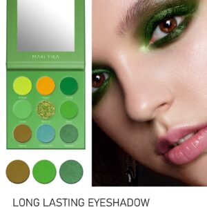 MAKI YIKA Green Eyeshadow Palette, 9 Color Green Eye Shadow Makeup Palette for Women, Matte Shimmer Glitter Eyeshadows Rich Pigmented & Ultra Blendable & Long Lasting (9color)