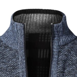 Men Classic Full Zip Knitted Cardigan Casual Stand Collar Fleece Lined Sweaters Slim Fit Winter Warm Thick Sweater (Blue,X-Large)