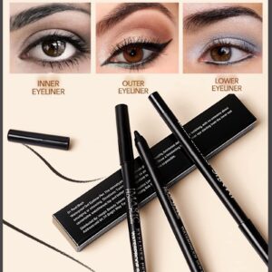 3 Pcs Matte Black Waterproof Smudge-proof Gel Eyeliner Pencil, Fade-Proof Eye Liner Water Line Pencil, Cat Eye/Smoky Eye Makeup Pen, Waterline Gel Eye Liner, Makeup Gift Set for Oleder Women Girl