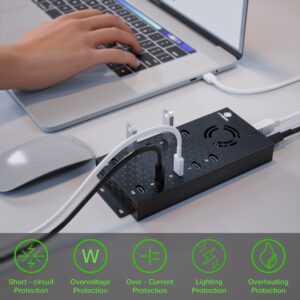 USB 2.0 Hub Type-C Multi Safety 10 Ports Powered, with AC Adapter, Aluminum USB Splitter with Cooling Fan - Type C for Laptops & PC, PC,Flash Drives, HDD, Hard Drive, Mouse, XPS, Xbox, Keyboard