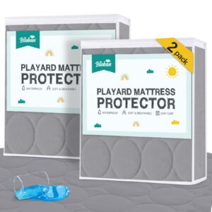 pack and play mattress protector sheets waterproof 2 pack, quilted pack and play mattress pad cover fitted fits for graco pack n play playard mattress/playpen mattress, grey, 39" x 27"