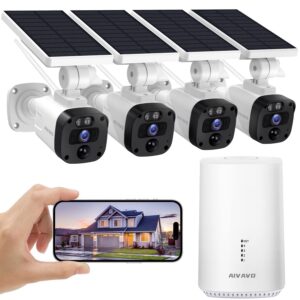 solar camera security outdoor, wireless 4-cam kit home security system with 2k resolution, 365-day battery life, night vision, 2-way audio, 64gb storage, no monthly fee