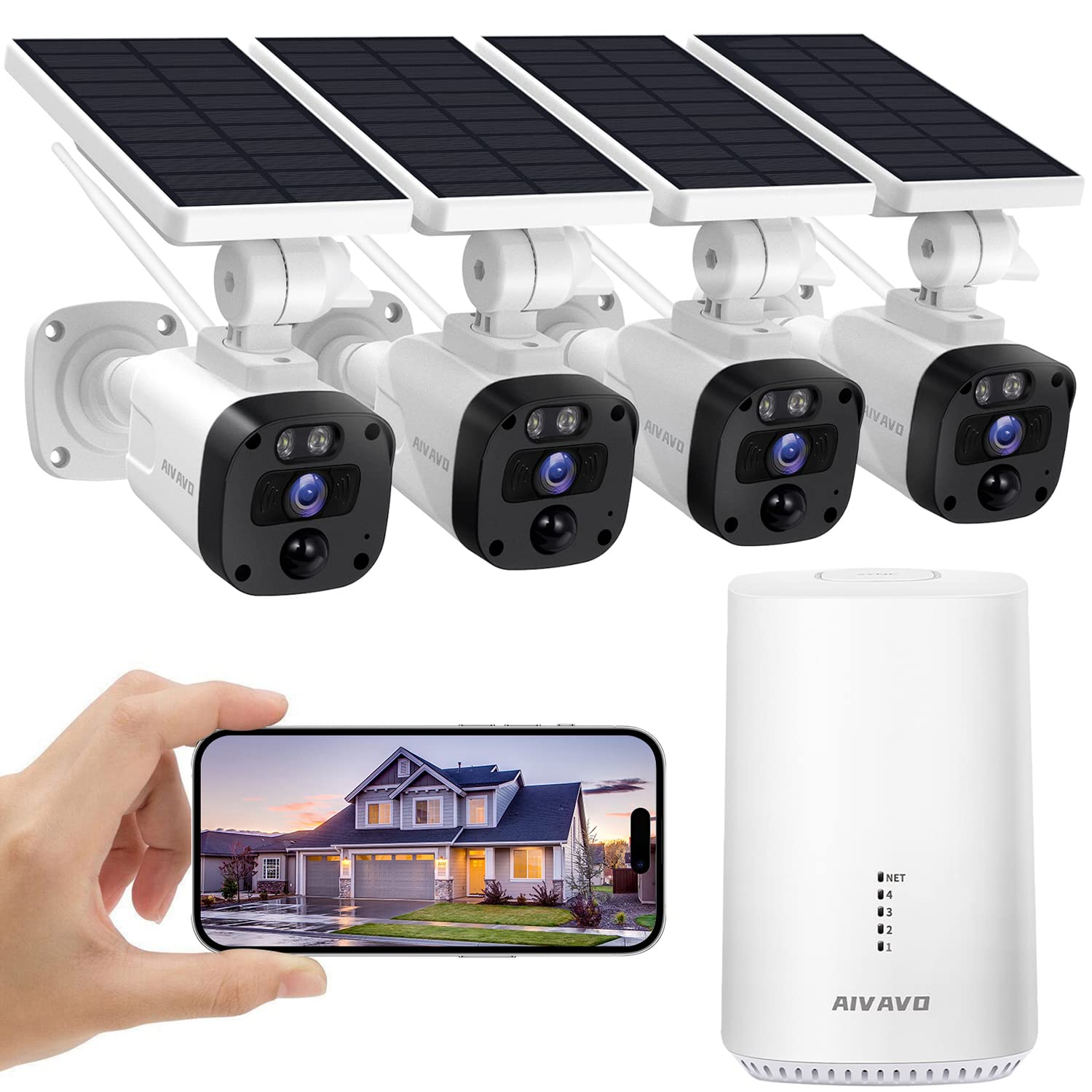 Solar Camera Security Outdoor, Wireless 4-Cam Kit Home Security System with 2K Resolution, 365-Day Battery Life, Night Vision, 2-Way Audio, 64GB Storage, No Monthly Fee