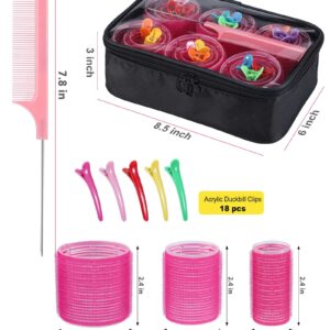 MaxNedrin Hair Roller sets,Self Grip Hair Curlers,3 Inch Salon Hair Dressing Curlers,3 Size (JUMBO LARGE MEDUIEM)18 Packs(Rose Red)