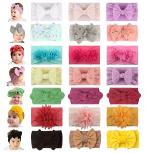 wzt 21pcs baby nylon headbands 7 styles hairbands hair bow elastics for girl headbands with bows newborns infant toddlers