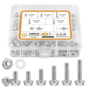 m8-1.25 x 16/20/25/30/35mm flanged hex head bolts, vigure 90pcs m8 flange hexagon screws serrated flange nuts washers, stainless steel 18-8 (304), din 6921