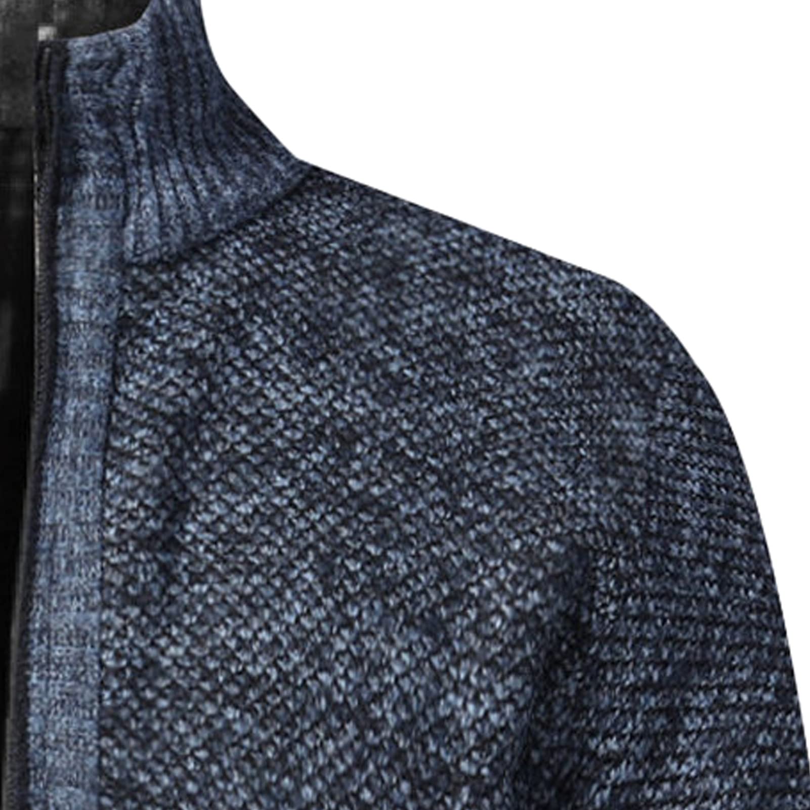 Men Classic Full Zip Knitted Cardigan Casual Stand Collar Fleece Lined Sweaters Slim Fit Winter Warm Thick Sweater (Blue,X-Large)