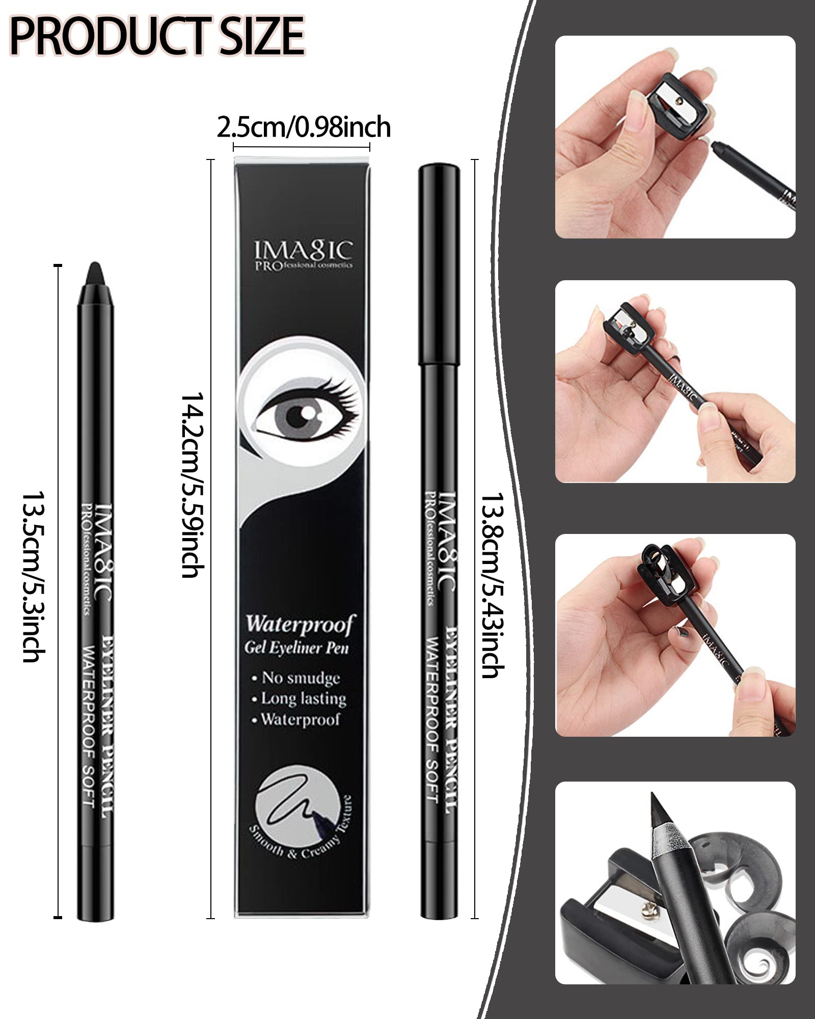 3 Pcs Matte Black Waterproof Smudge-proof Gel Eyeliner Pencil, Fade-Proof Eye Liner Water Line Pencil, Cat Eye/Smoky Eye Makeup Pen, Waterline Gel Eye Liner, Makeup Gift Set for Oleder Women Girl