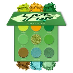 maki yika green eyeshadow palette, 9 color green eye shadow makeup palette for women, matte shimmer glitter eyeshadows rich pigmented & ultra blendable & long lasting (9color)