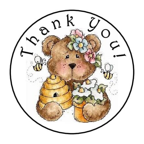 30 pcs Thank You Bear BEE Flowers Favor​​​​​​​​​​​​​​​​​​​ Stickers Envelope Seals Labels Round Tags, Stamps Sticker for Gift Cards, Envelopes, Boxes for Holiday, Birthday, Christmas