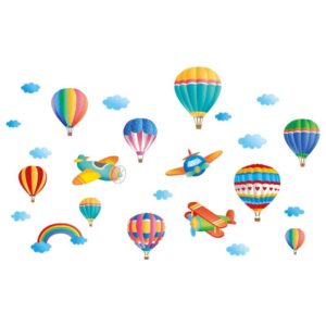 Colorful Rainbow Kids Room Wall Decals Cute Airplane Balloon Animal Wall Stickers Nursery Classroom Wall Decal Children Nursery Playroom Baby Room Decor Fantastic Wall Decal