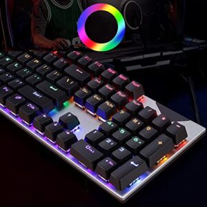 Septpenta Wired Mechanical Keyboard, 104 Keys RGB Lighting N Key Rollover Muliple Lighting Modes USB Gaming Keyboard, Keycaps Delicate Comfortable Feel for Home Office for Win 7 Win 8(Black)