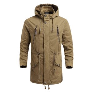 maiyifu-gj men's winter military thicken parka jacket military full zip removable hooded coat cotton warm mid long outerwear (khaki,xx-large)