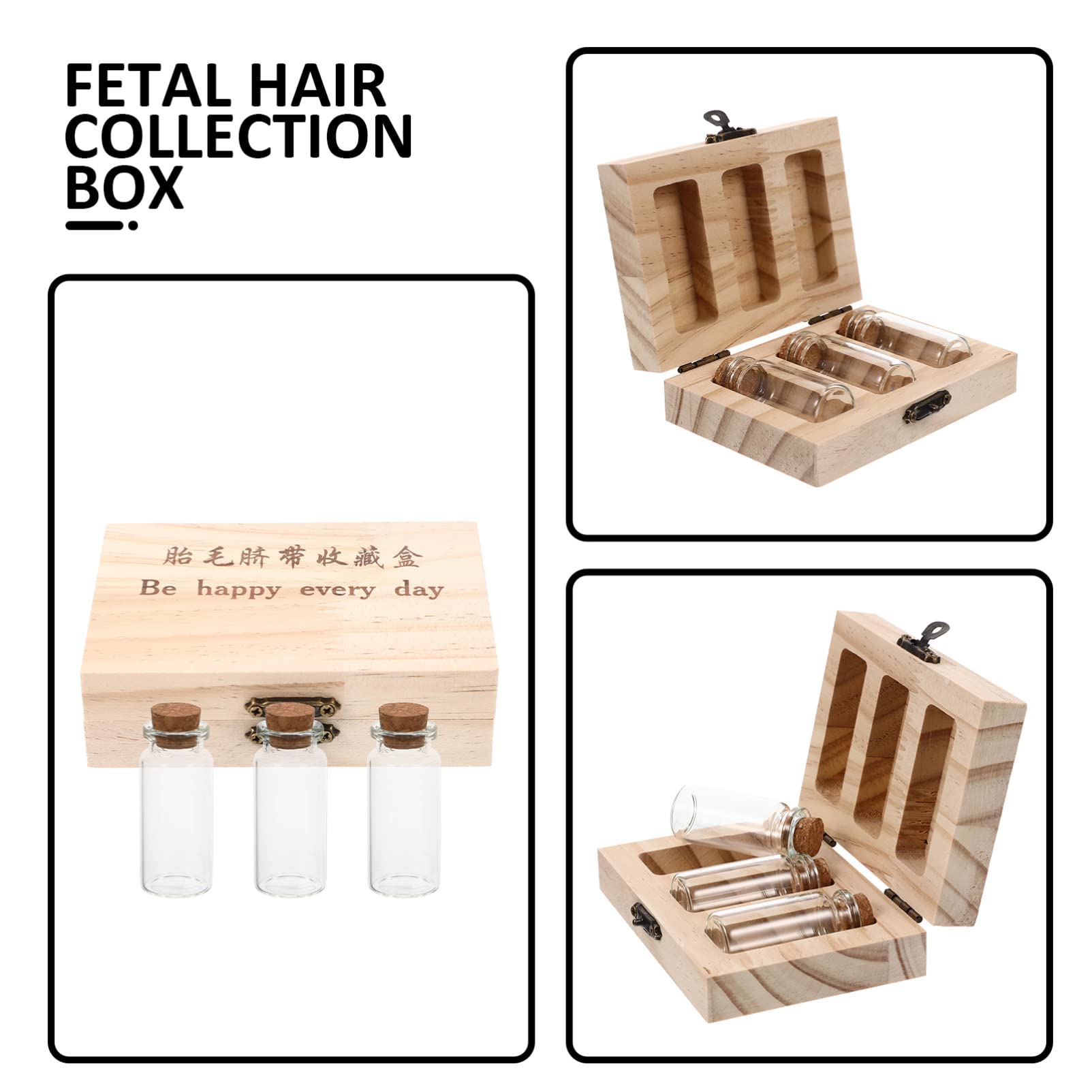 First Tooth Box Umbilical Cord Keepsake Box Umbilical Cord Storage Bottle Fetal Hair Collection Box Souvenir Storage Box Keepsake Box with 3 Bottles Container