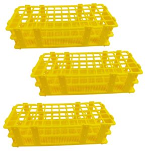 pocomoco 3 packs plastic test tube rack, 60 holes lab test tube rack holder for 16mm test tubes, yellow, detachable (yellow60)