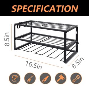 QUSIMI Wall Mounted Power Tool Organizer,Garage Space-Saving Tool Organizers and Storage,Metal Utility Shelf Storage Rack for Cordless Drill