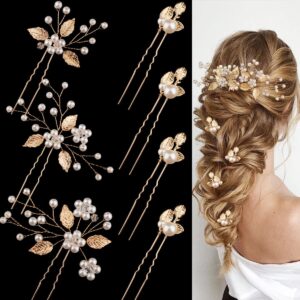 7 pieces wedding hair pins gold leaf bride headpiece pearl wedding hair styling pins hair accessories flower hair accessories for brides bridesmaids girls