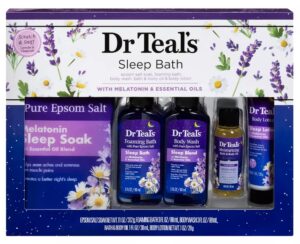 dr teal's melatonin gift set for better sleep - epsom salt soak, bath, body wash, body oil & lotion - at home spa kit