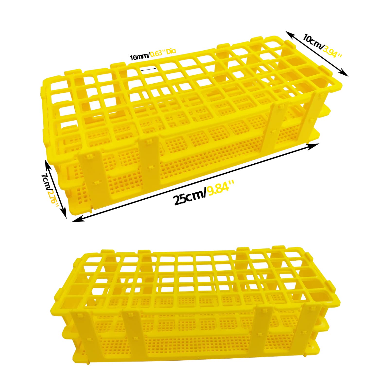 Pocomoco 3 Packs Plastic Test Tube Rack, 60 Holes Lab Test Tube Rack Holder for 16mm Test Tubes, Yellow, Detachable (Yellow60)