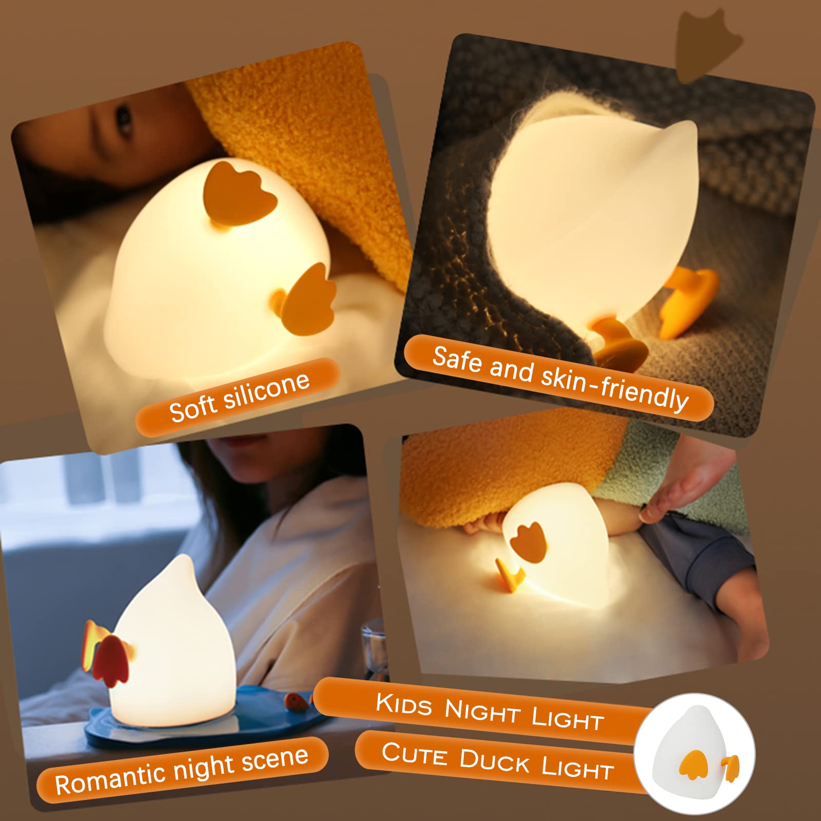 DCQRY Cute Duck Butt Night Light, Animal Silicone Nursery Night Light with Touch Sensor USB Rechargeable Table Lamp Dimming Bedside Lamp for Baby Girls Women Bedrooms Living Room