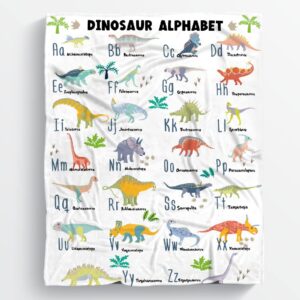 dinosaur alphabet baby blanket gifts for girls boys, jurassic dino decor plush soft lightweight flannel fleece swaddle blanket for newborn receiving blanket for nursery stroller kids 40x30in toddler