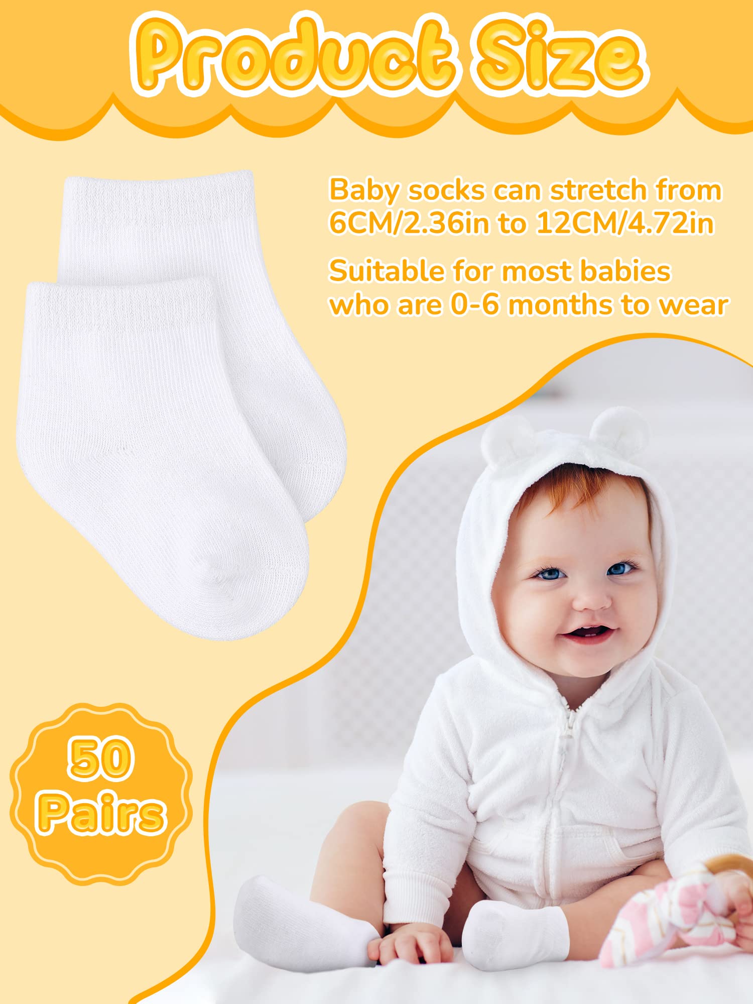 Jecery 50 Pairs Baby Cotton Socks Bulk Newborn Ankle Socks Unisex Baby Socks Stretch Socks for Baby Boys Girls,0-6 Months