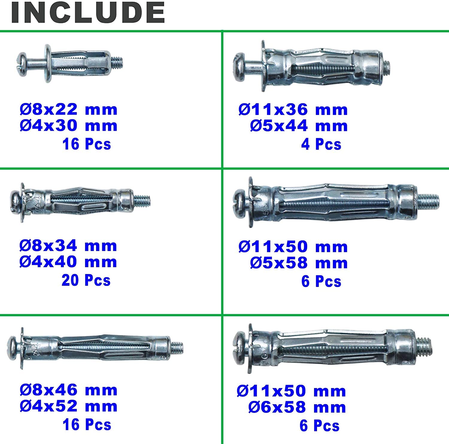 Expansion Screw, Stainless Steel Expansion Bolts, Screws, Screws,Expansion Bolts Zinc Plated Heavy Duty Metal Plate Board Cavity Wall Fixing Anchors Plugs Kit Hollow Wall Anchor Kit